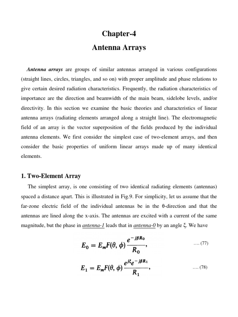 Chapter-4 Antenna Arrays: Antenna Arrays Are Groups of Similar Antennas Arranged in Various ...