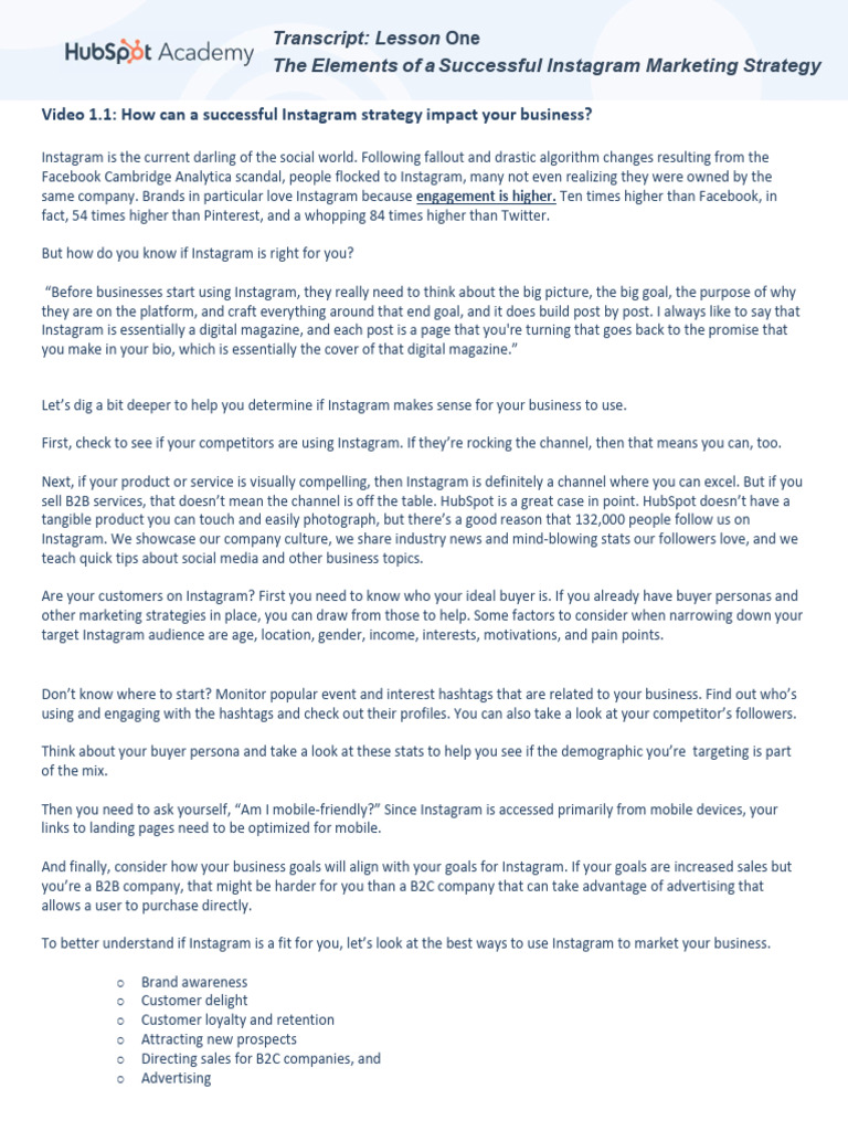 Instagram Marketing Lesson 1 TRANSCRIPT | PDF | Social Media Marketing ...