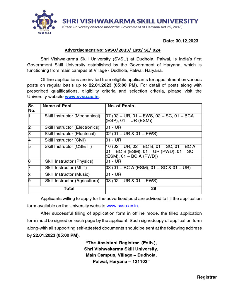 Advertisement - Skill Instructor | PDF | Academic Degree | Diploma