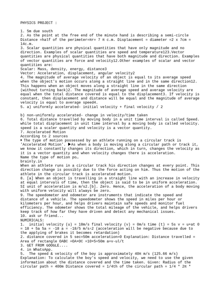 Physics Project | PDF | Velocity | Acceleration