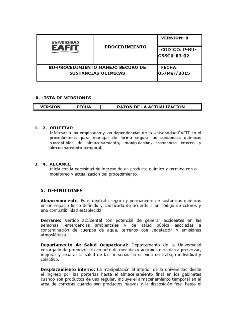 Manejo Seguro de Químicos EAFIT | PDF | Ciencia y matemáticas | Tecnología