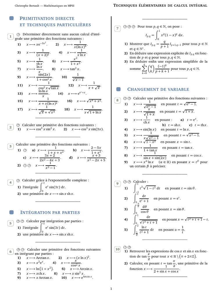 Exercices - Techniques Elementaires de Calcul Integral | PDF | Théorie ...