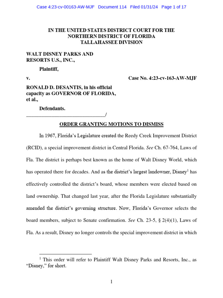 De 114 - Disney Dismissal Order | PDF