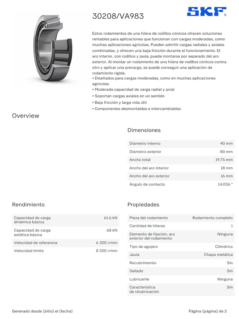 SKF 30208 - VA983 Specification | PDF | Red mundial | Internet y web