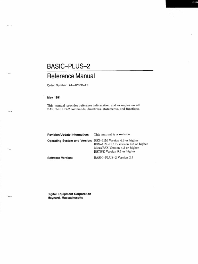 BASIC-PLUS-2 Reference Guide | PDF | Computer Program | Programming