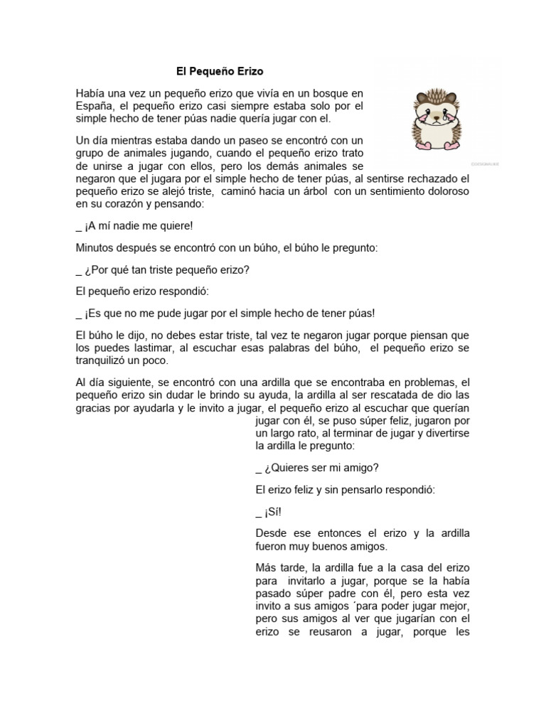 El pequeño erizo y su gran día | PDF