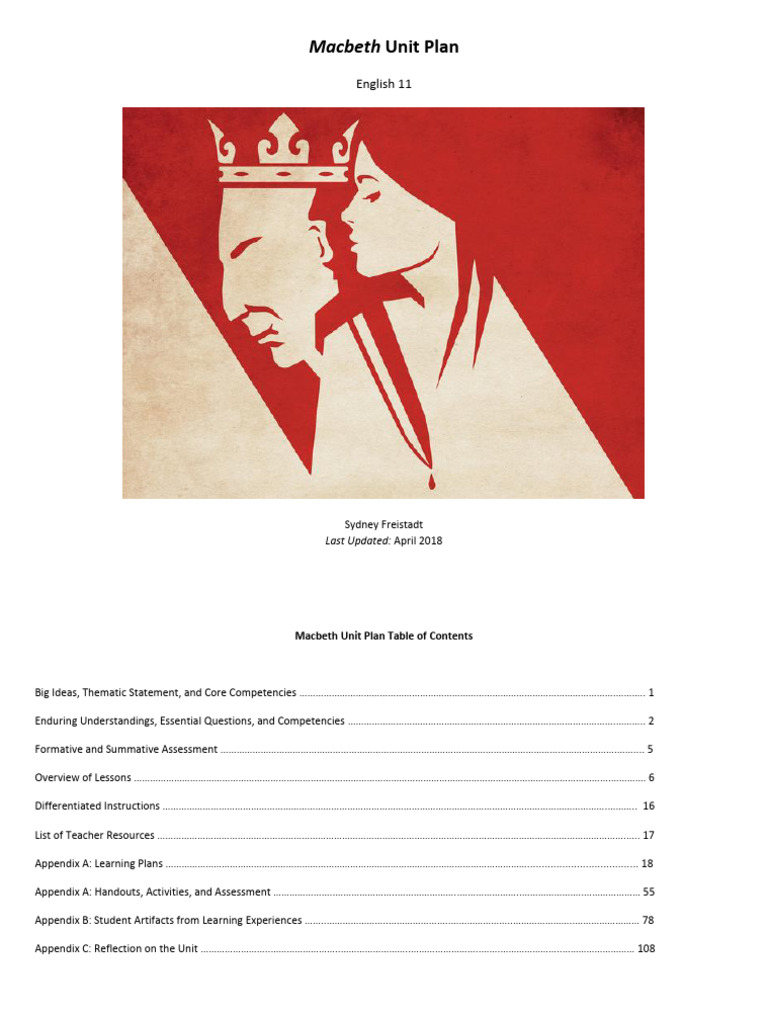 SF Macbeth Unit Plan ENG 11 1 | PDF
