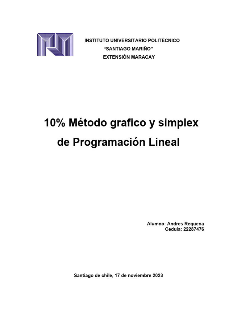 Ejercicio Metodo Grafico y Simplex 10% | PDF | Programación lineal