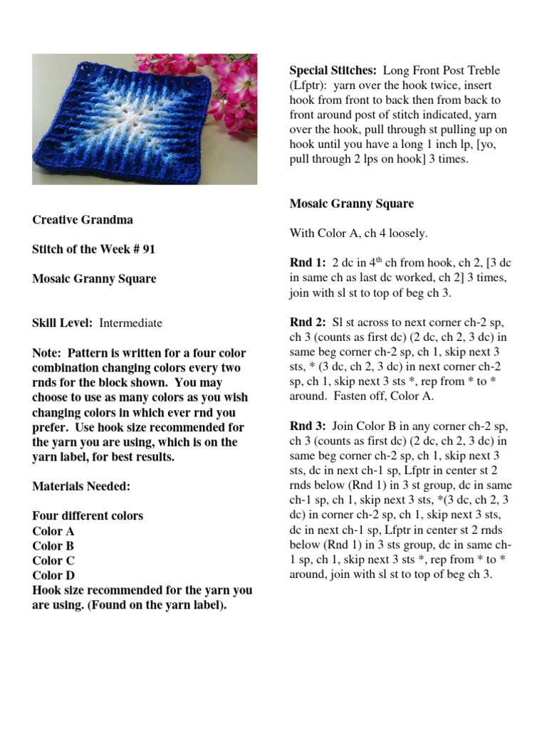 Mosaic Granny Square Pattern Guide | PDF