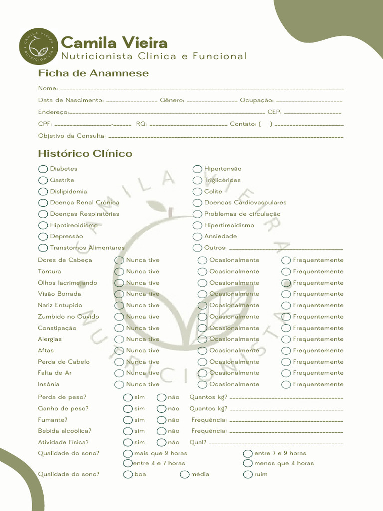 Ficha de Anamnese | PDF | Medicina Clínica | Epidemiologia