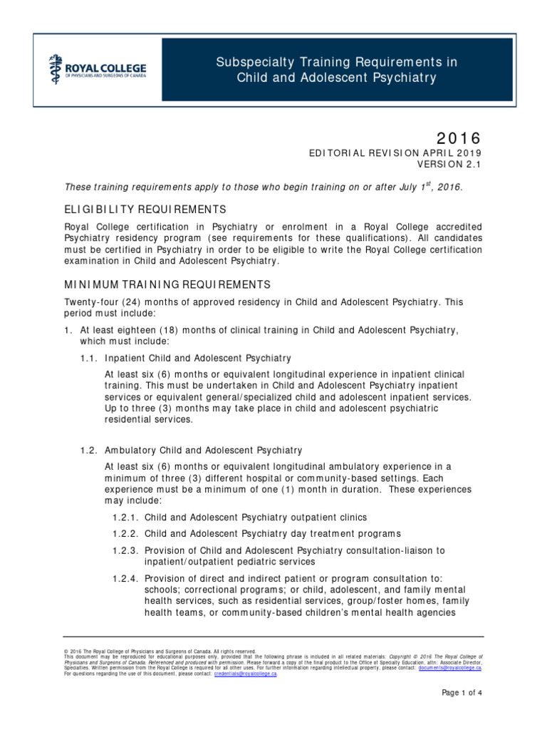 Subspecialty Training Requirements in Child and Adol Psych | PDF ...
