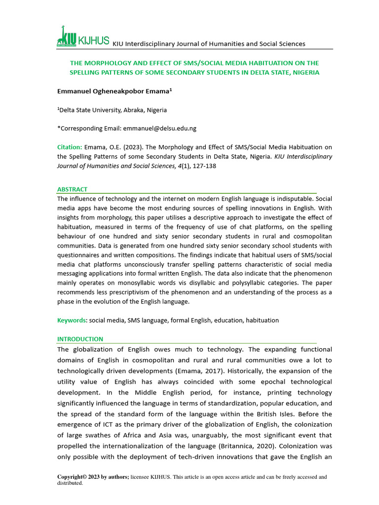 The Morphology and Effect of Sms Social Media Habituation On The ...