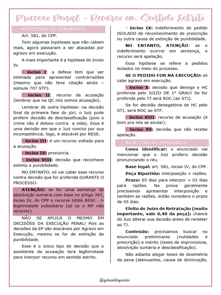 AULA 47 e 48 - RECURSO EM SENTIDO ESTRITO | PDF