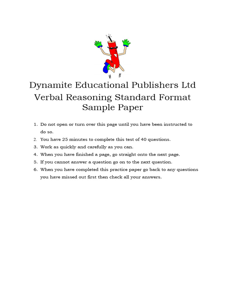 11plus Practice Paper Verbal Reasoning Dynamite | PDF