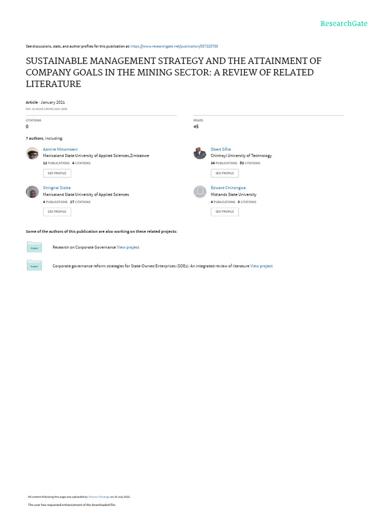 Sustainable Management Strategy and The Attainment | PDF | Mining ...