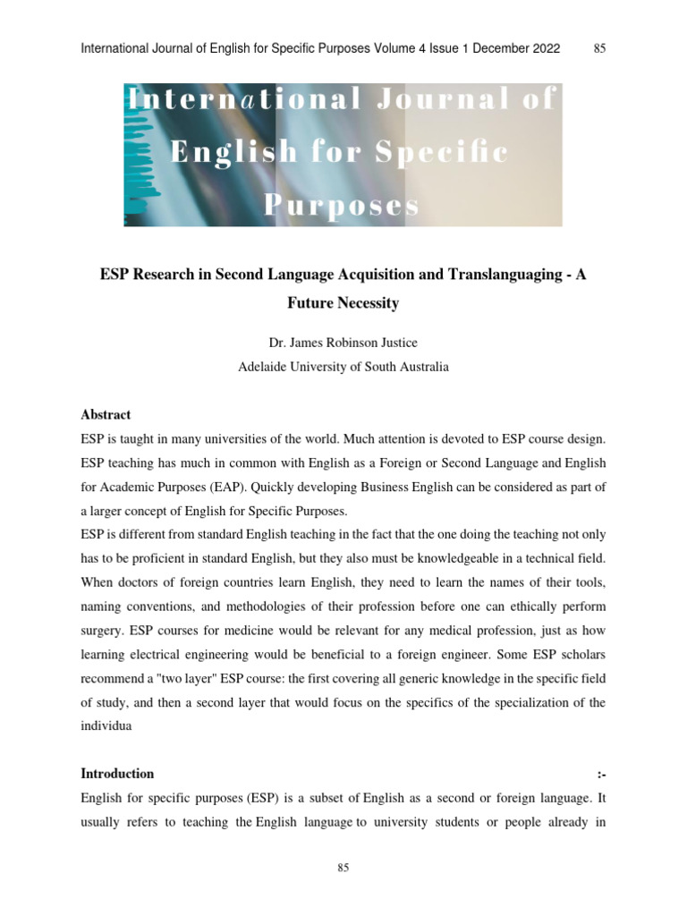 ESP Research in Second Language Acquisition and Translanguaging | PDF ...