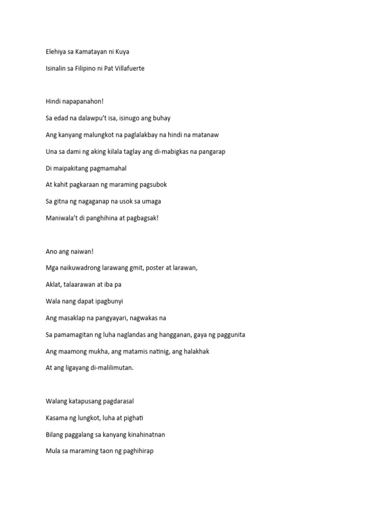 Elehiya Sa Kamatayan Ni Kuya | PDF