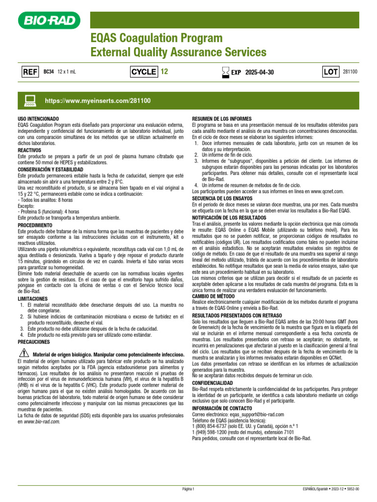 EQAS Coagulation Program External Quality Assurance Services | PDF | Ciencia y matemáticas ...