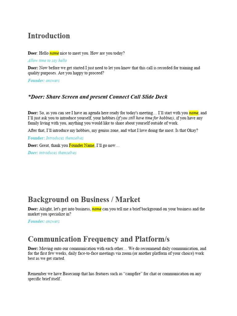 Connect Call Agenda and Guidelines | PDF