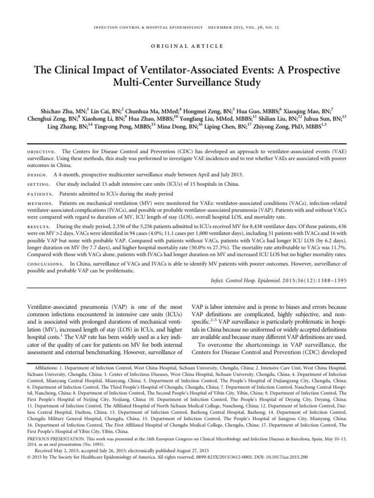 19. The Clinical Impact of Ventilator-Associated Events - zhu2015 | PDF | Intensive Care Unit ...