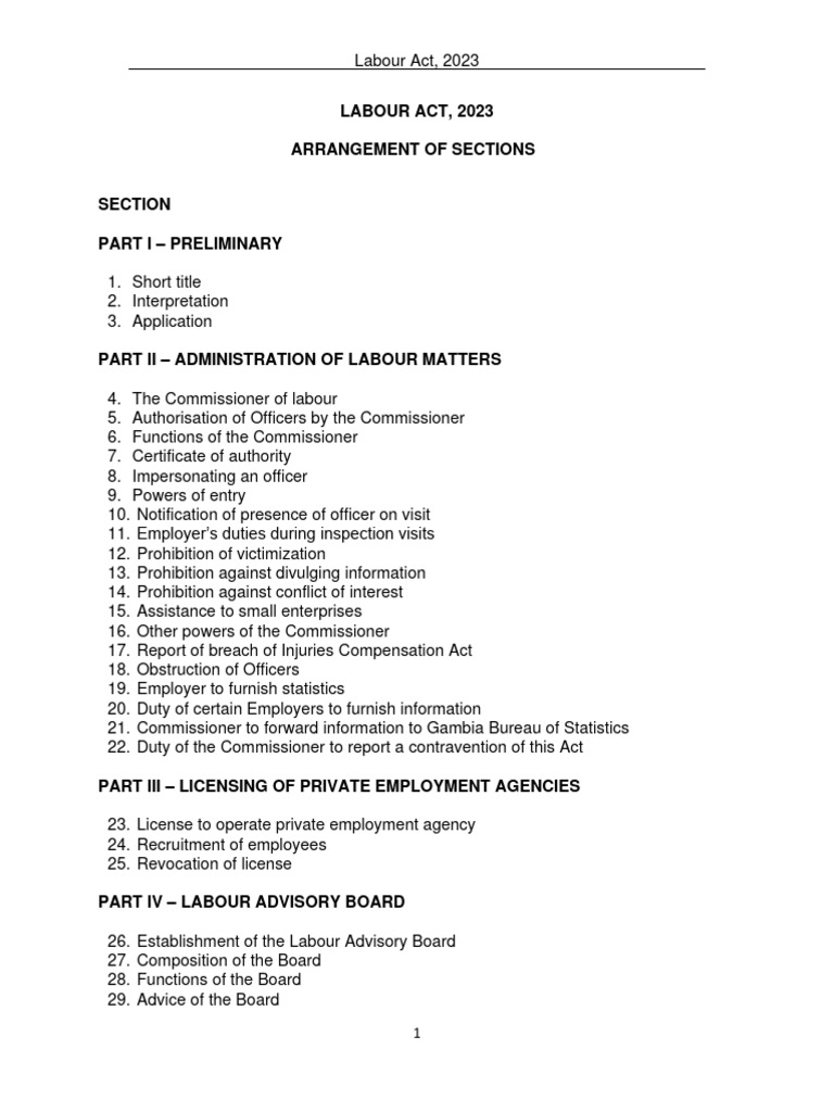 Labour Act, 2023 - Passed June 12th 2023 | Download Free PDF ...