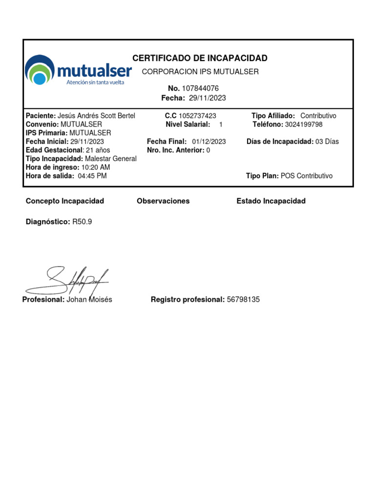 Incapacidad Mutualser | PDF