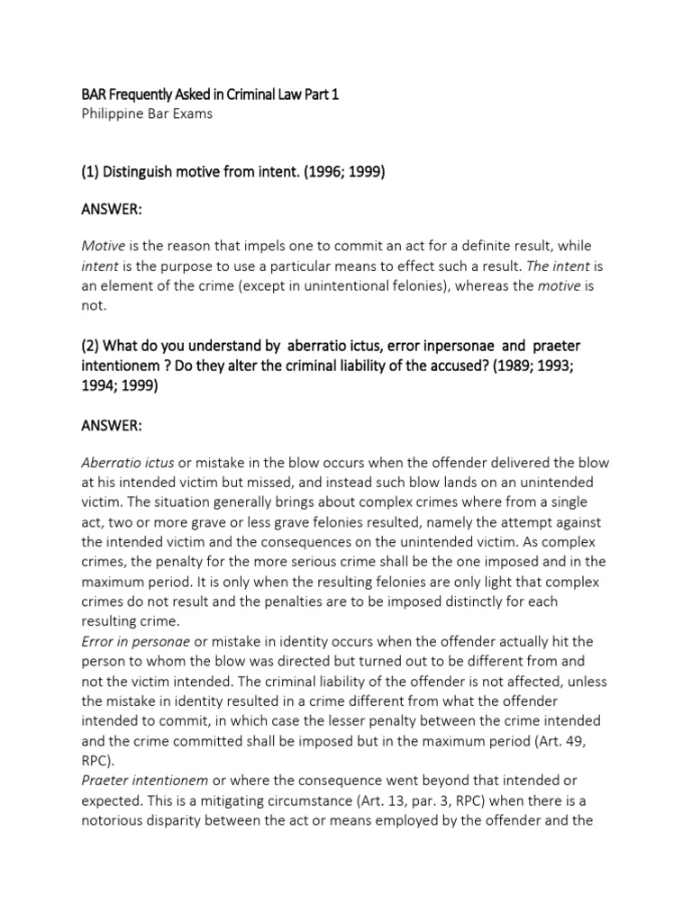 Philippine Criminal Law BAR FAQs | PDF | Crimes | Crime & Violence