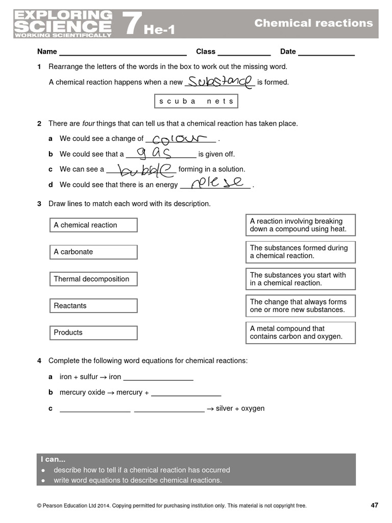 Yr 8 Chemical Reactions | PDF | Chemical Reactions | Chemical Substances