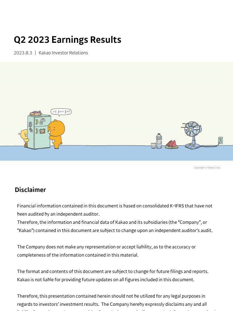 Kakao 2Q23 Earnings+Release PT (English) 2023803 | PDF