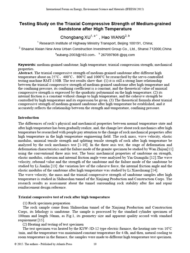 Testing Study On The Triaxial Compressive Strength of Medium-Grained ...