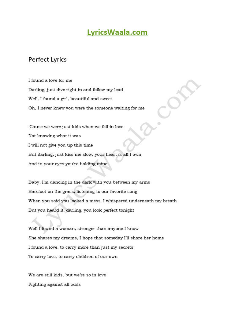 Ed Sheeran's "Perfect" Lyrics | PDF | Language Arts & Discipline | Poetry