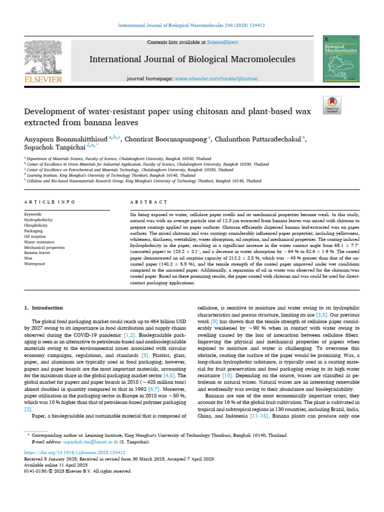 1 s2.0 S0141813023013065 Main | PDF | Adsorption | Paper