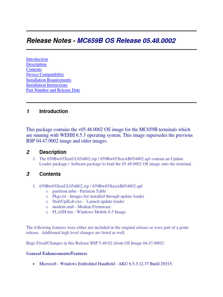 MC65 Operating System BSP 05.48.0002 Release Notes | PDF