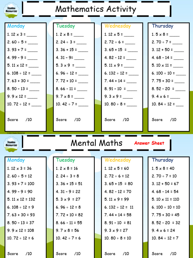 Grade 4 Mental Maths Worksheet Four Operations 6 | PDF | Computers
