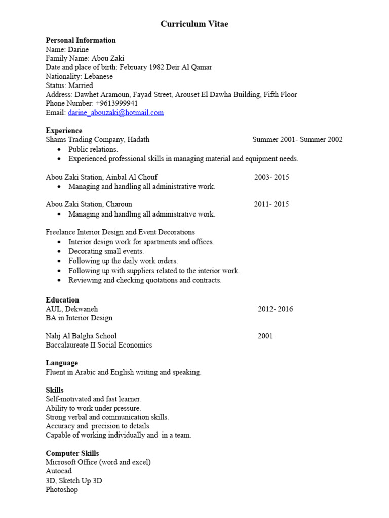 Darine Abou Zaki's Professional CV | PDF | Career & Growth