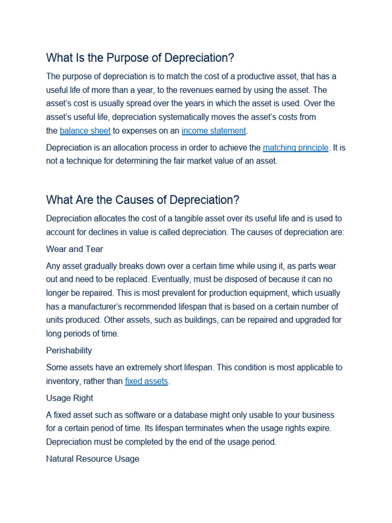 What Is The Purpose of Depreciation | PDF | Depreciation | Financial ...