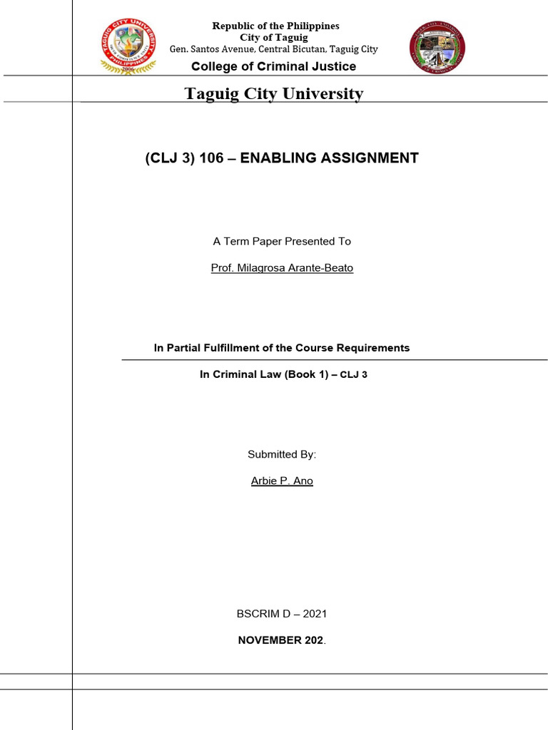 106 Enabling Assignment Ano d2021 | PDF | Crimes | Crime & Violence