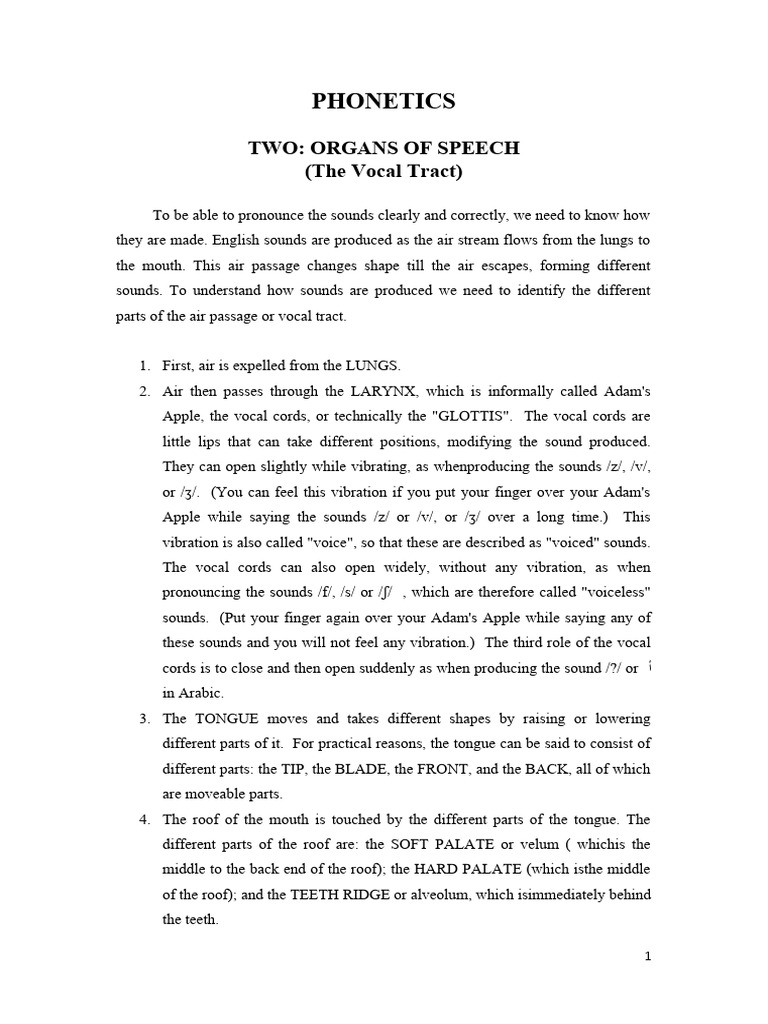 Phonetics: Two: Organs of Speech (The Vocal Tract) | PDF | Human ...