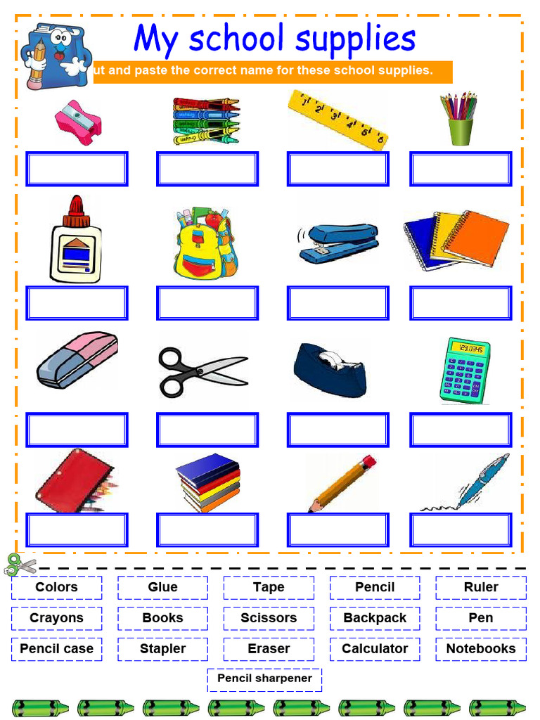 School Supplies Cut and Paste Worksheet | PDF | Home & Garden | Art