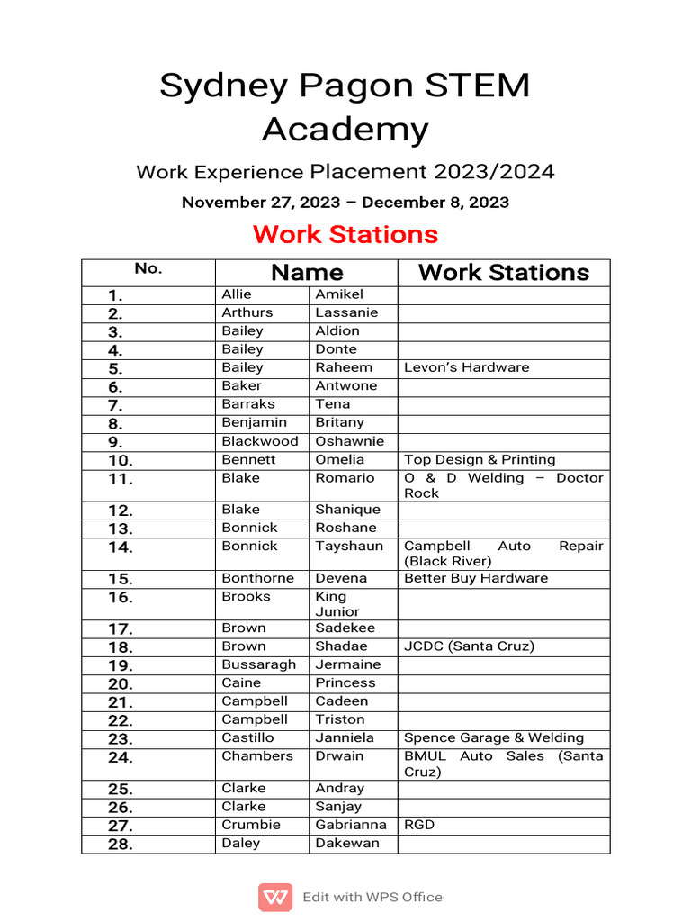 STEM Academy Work Placements | PDF