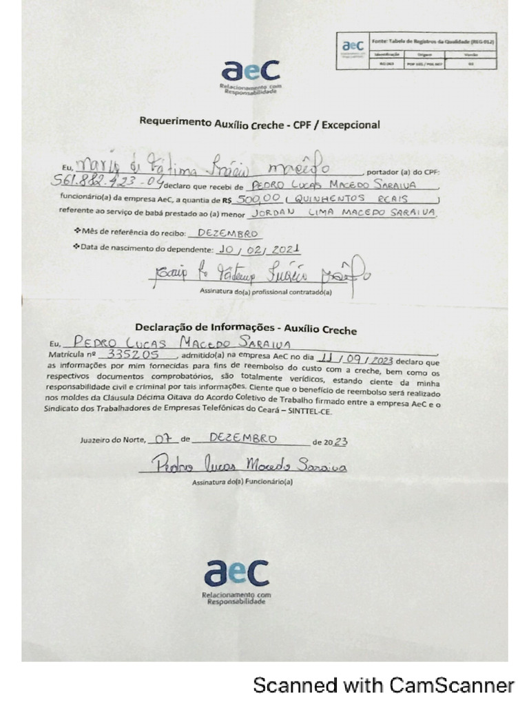 Auxílio Creche AeC - Modelo | PDF