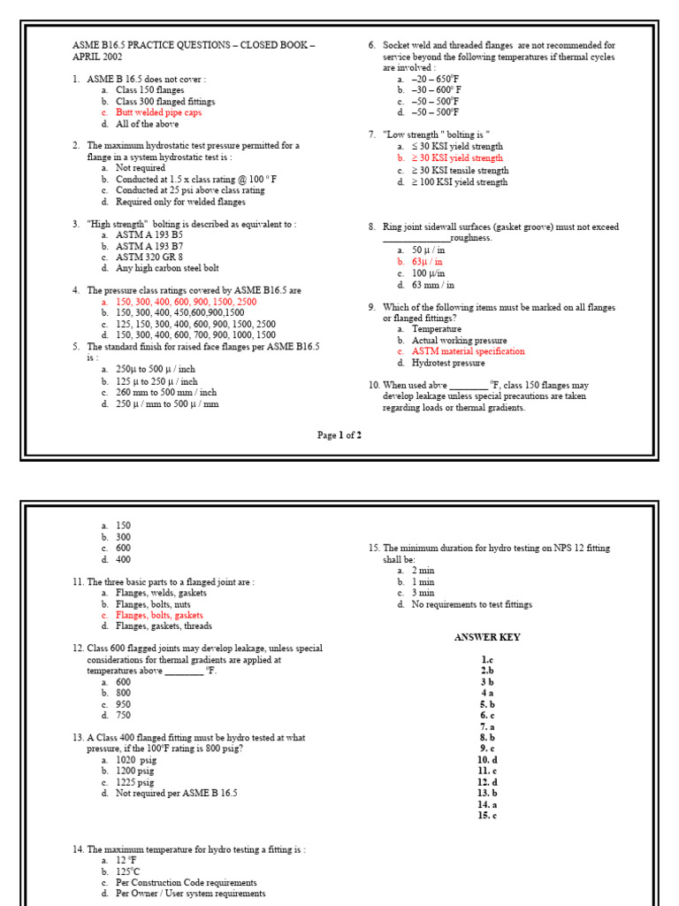 ASME B16.5 Exam Prep Questions | PDF | Mechanical Engineering ...