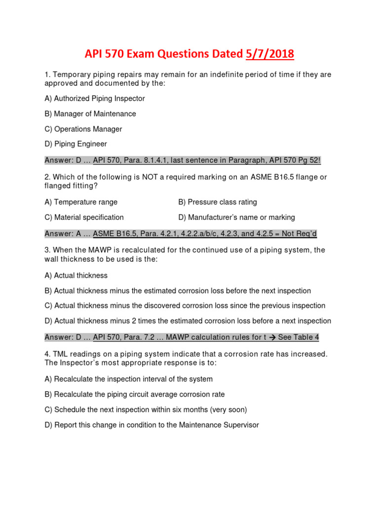 API 570 Exame Questions Dated 5 July 2018 | PDF | Pipe (Fluid ...