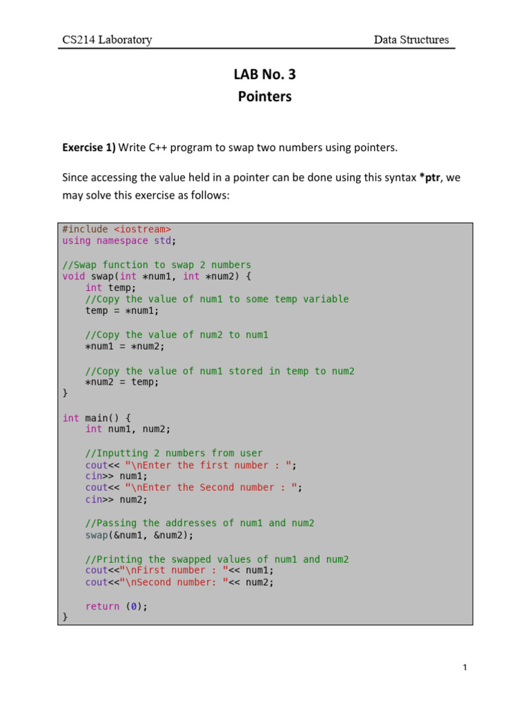 Pointers Exercises 1 | PDF