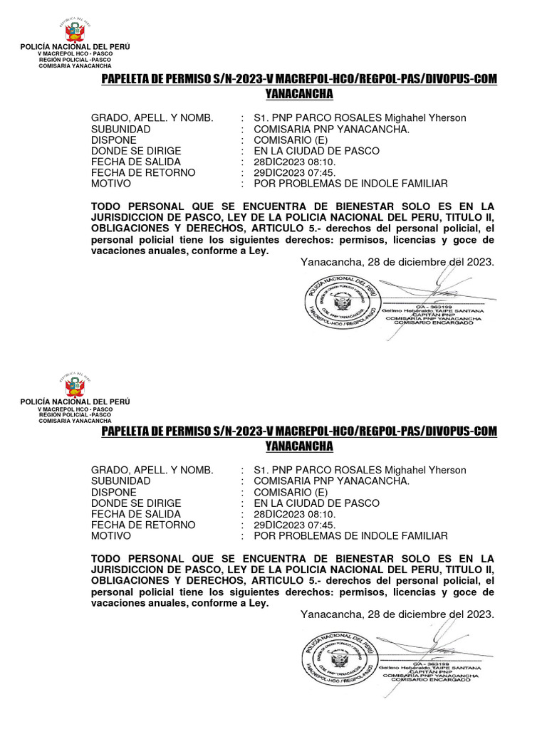 Papeletas de Permiso | PDF