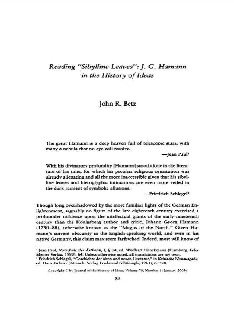 Hamann in The History of Ideas | PDF