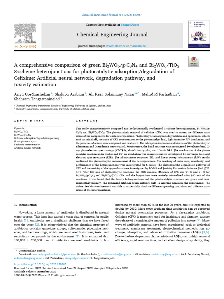 Green Photocatalysts for Cefixime Degradation | PDF | Adsorption | Transmission Electron Microscopy