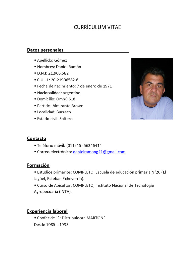 Currículum Vitae de Daniel Gómez | PDF