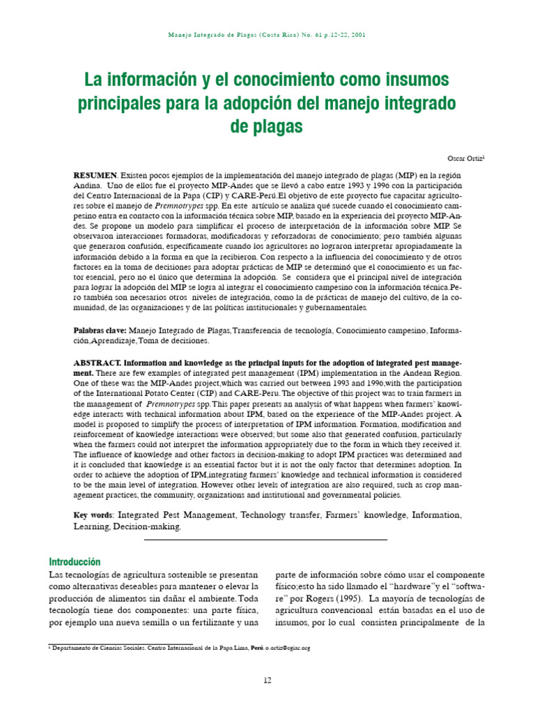 La Información y El Conocimiento Como Insumos para El Mip | PDF