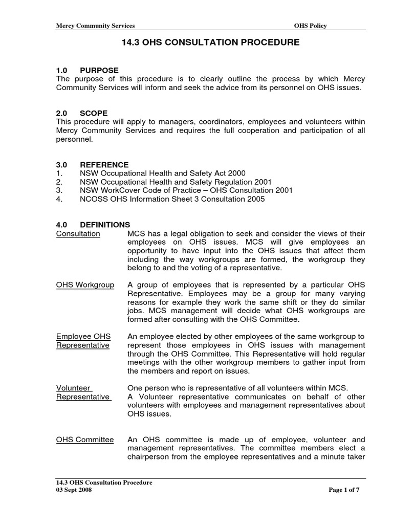 OHS Consultation Procedure Sample | PDF | Occupational Safety And ...